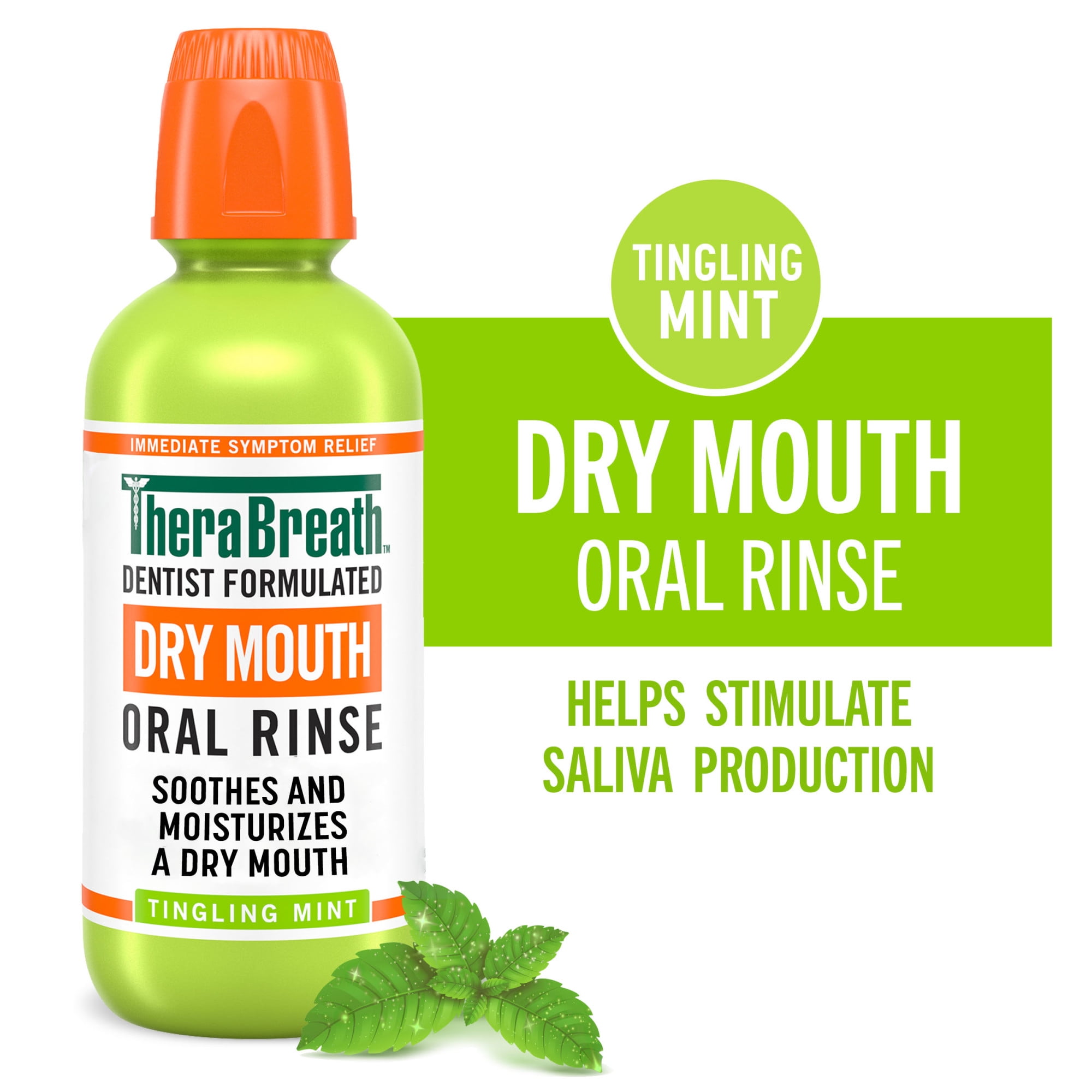 TheraBreath Dry Mouth Oral Rinse, Tingling Mint, Dentist Formulated, 16 ...