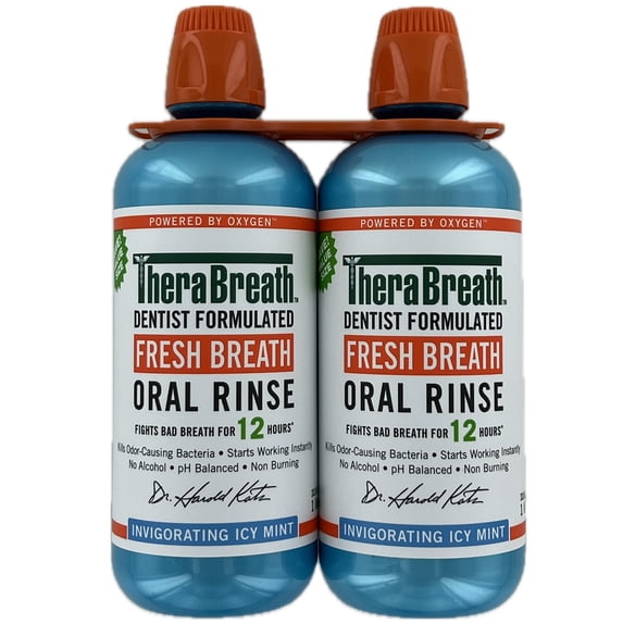 TheraBreath Fresh Breath Oral Rinse, 33.8 Fl Oz, Invigorating Icy Mint ...