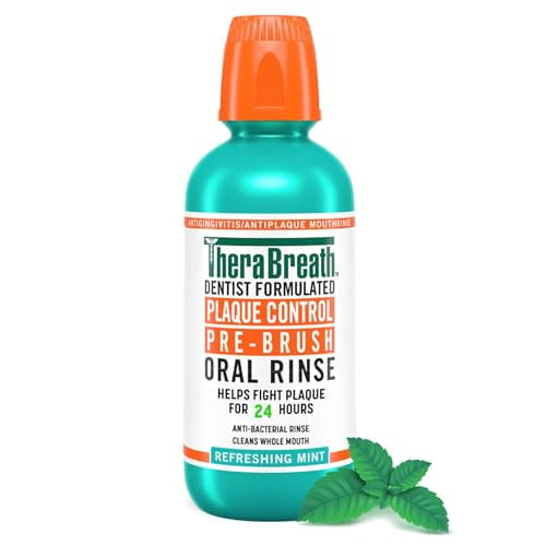 TheraBreath Plaque Control Mouthwash, Cool Mint, Pre-Brush Rinse, 16 Fl ...