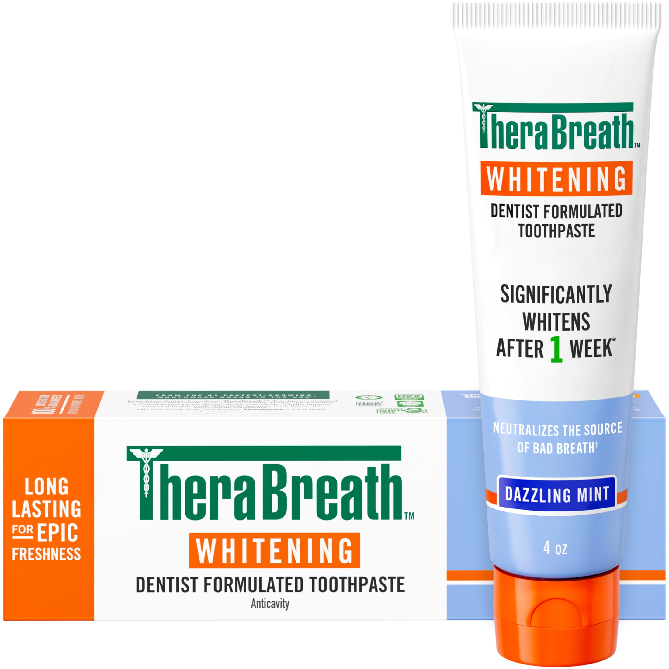 TheraBreath Whitening Toothpaste, Peroxide-Free & Anticavity, Dazzling ...