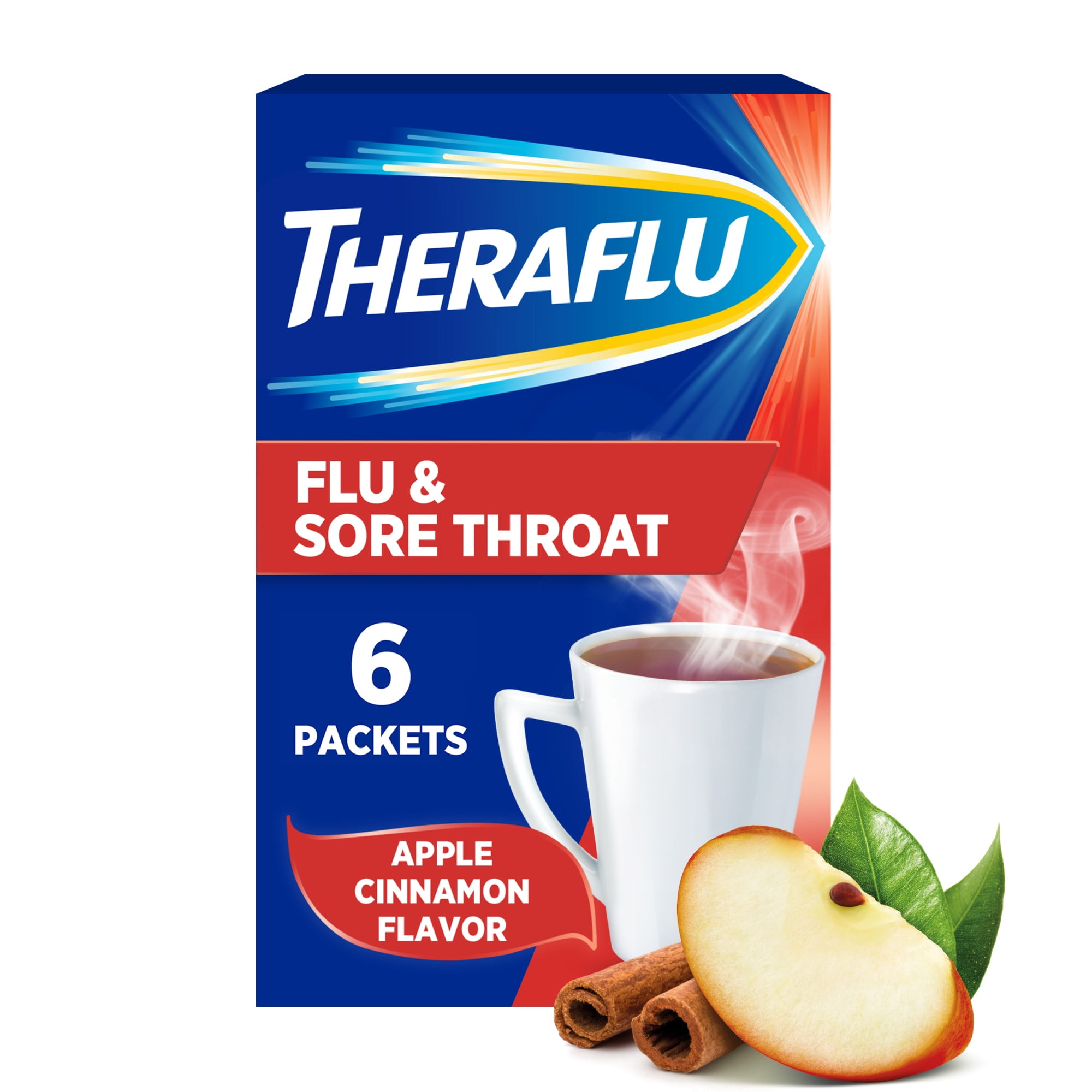 Theraflu Cold, Flu and Sore Throat Relief Powder, Apple Cinnamon, 6 ...