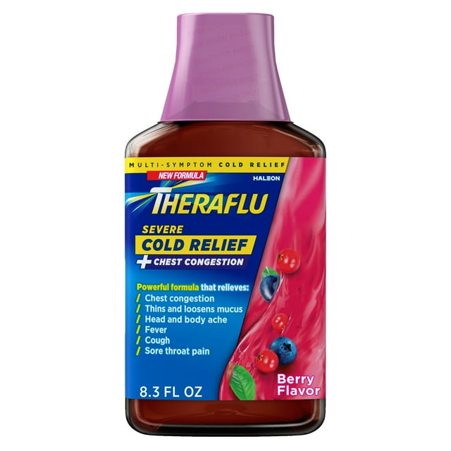 Theraflu Expressmax Severe Cold and Flu Syrup With Dosing Cup, Berry ...