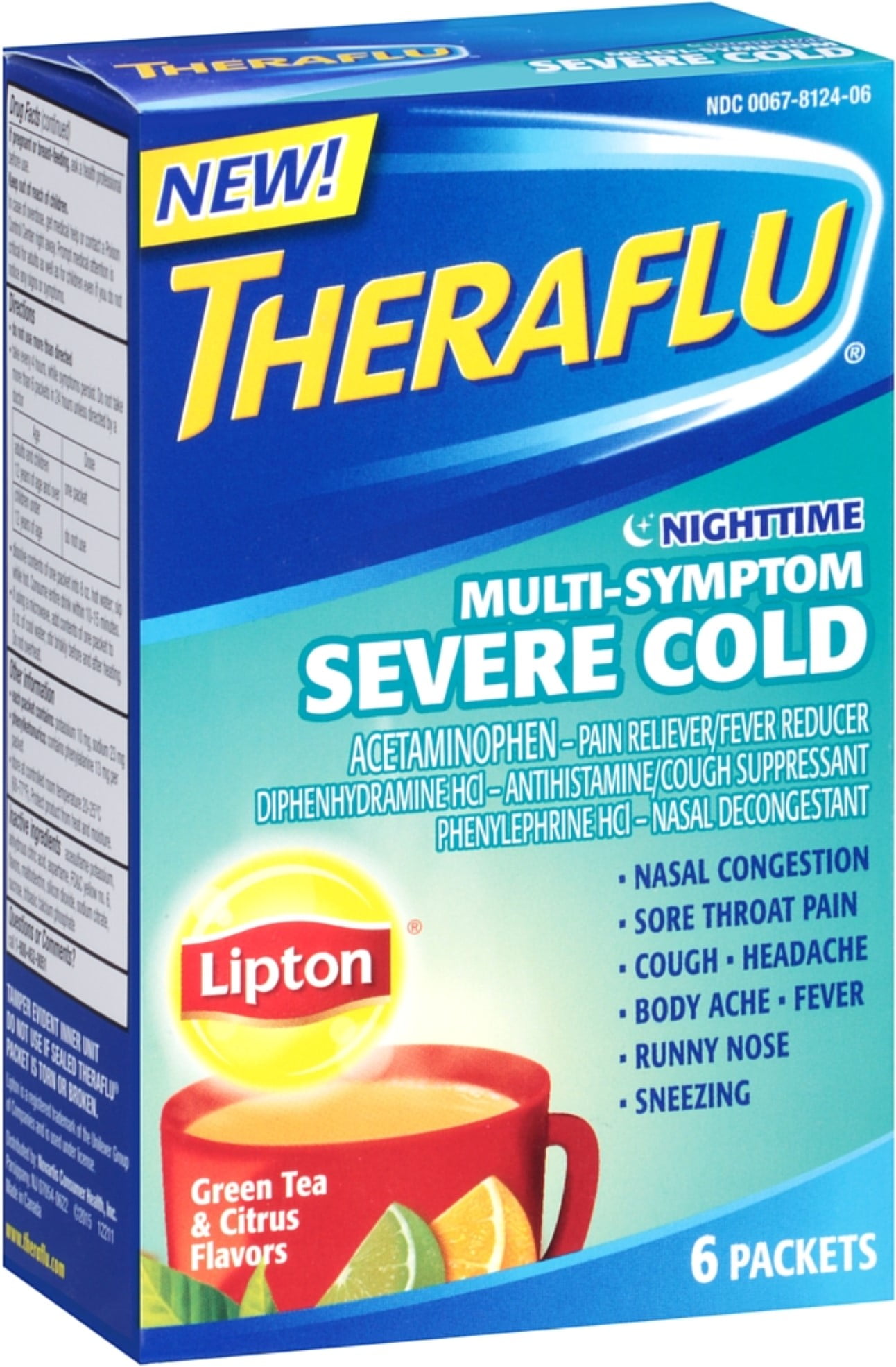 Theraflu Nighttime Multi Symptom Severe Cold, Lipton Green Tea & Citrus ...
