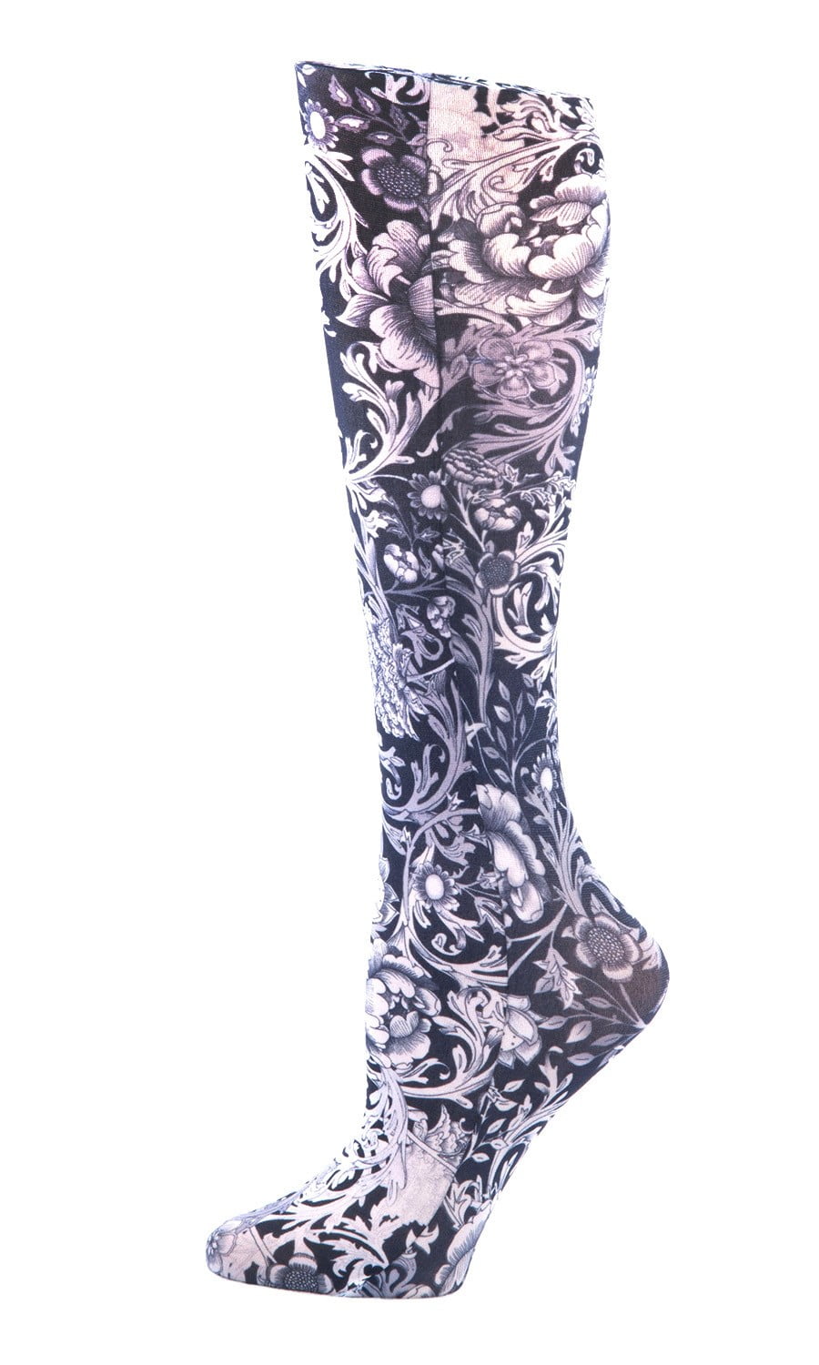 Therapeutic Compression Socks, 15-20 mmHg, Black & White Vines & Roses ...