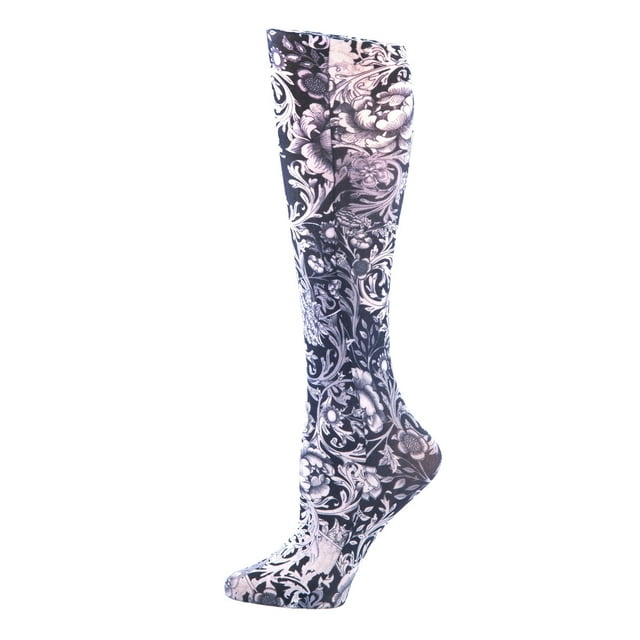 Therapeutic Compression Socks, 15-20 mmHg, Black & White Vines & Roses ...
