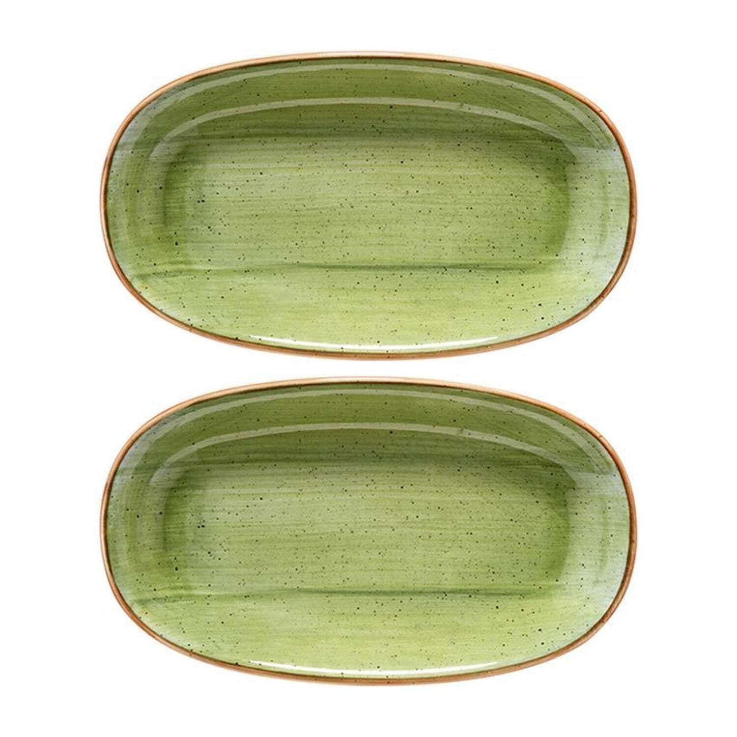 Therapy 7.5" x 4.25" x h:1" Oval Green Porcelain Platter (Set of 2 ...