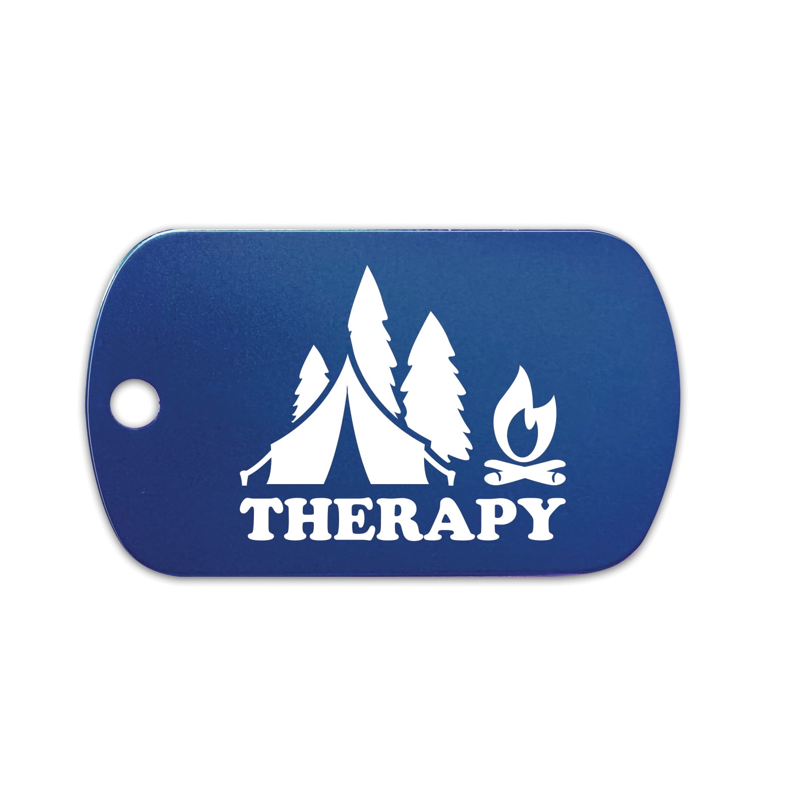 Therapy Camping GI Dog Tag Aluminum Keychain camp camper tree tent fire ...