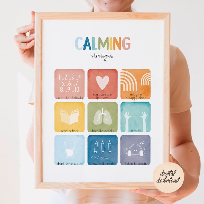 Therapy Poster, Calming Strategies Print, Therapy Office Decor, Calming ...