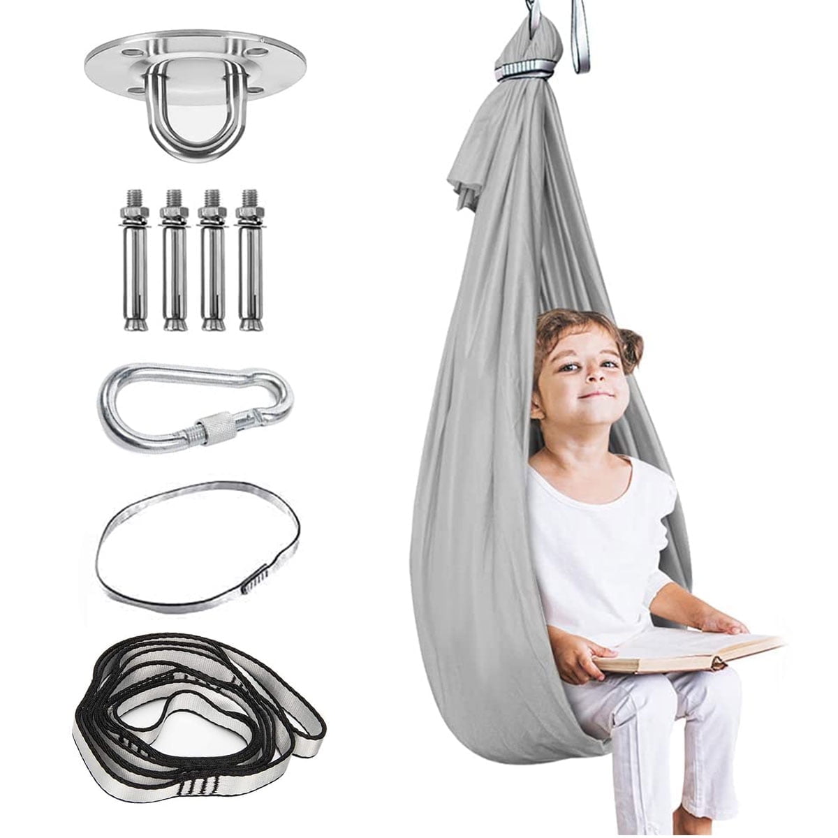 Qishi Therapy Swing for Kids, Sensory Integration Cuddle Swing, Gray ...