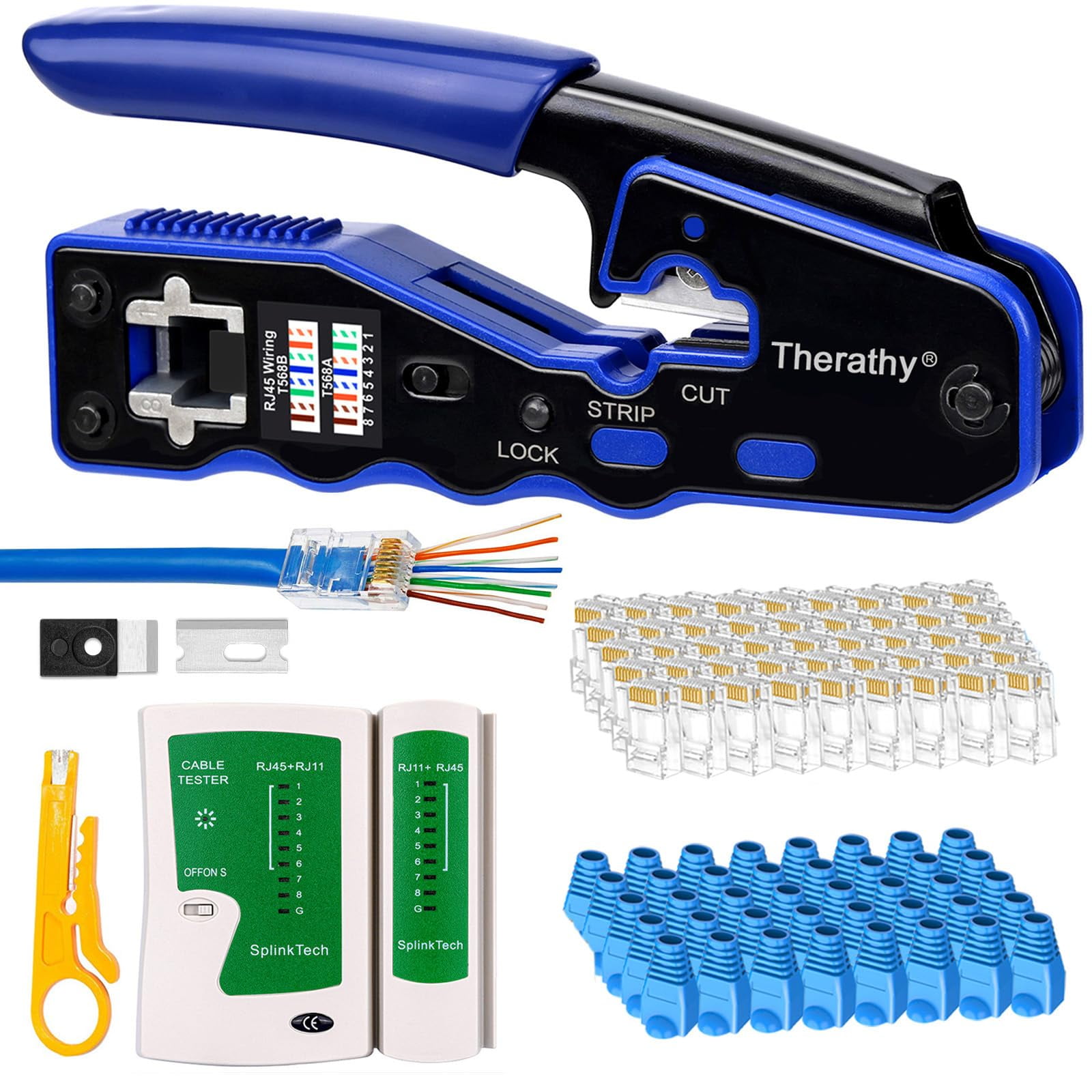 Therathy Ethernet Crimping Tool Kit, RJ45 Pass Through Crimper for Cat ...