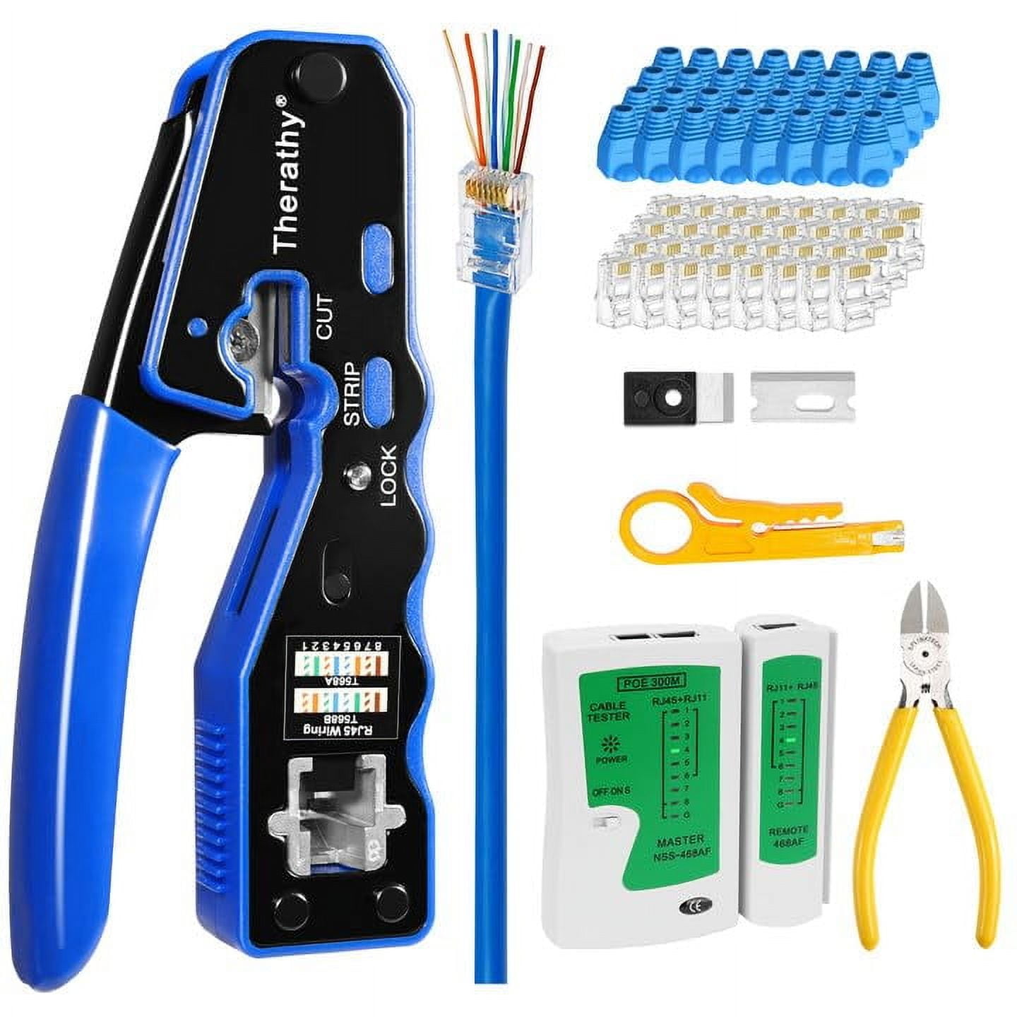 Therathy Pass Through RJ45 Crimp Tool Kit, Ethernet Crimper Kit Cat5e ...