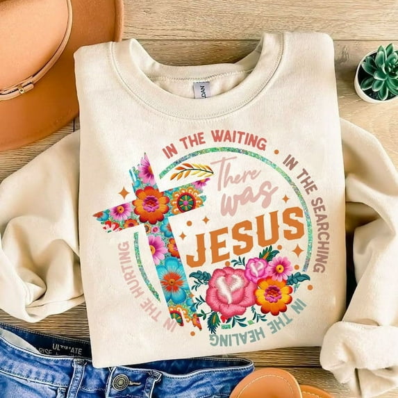 There Was Jesus Religious Floral Retro Christian Bible Verse Wildflower ...
