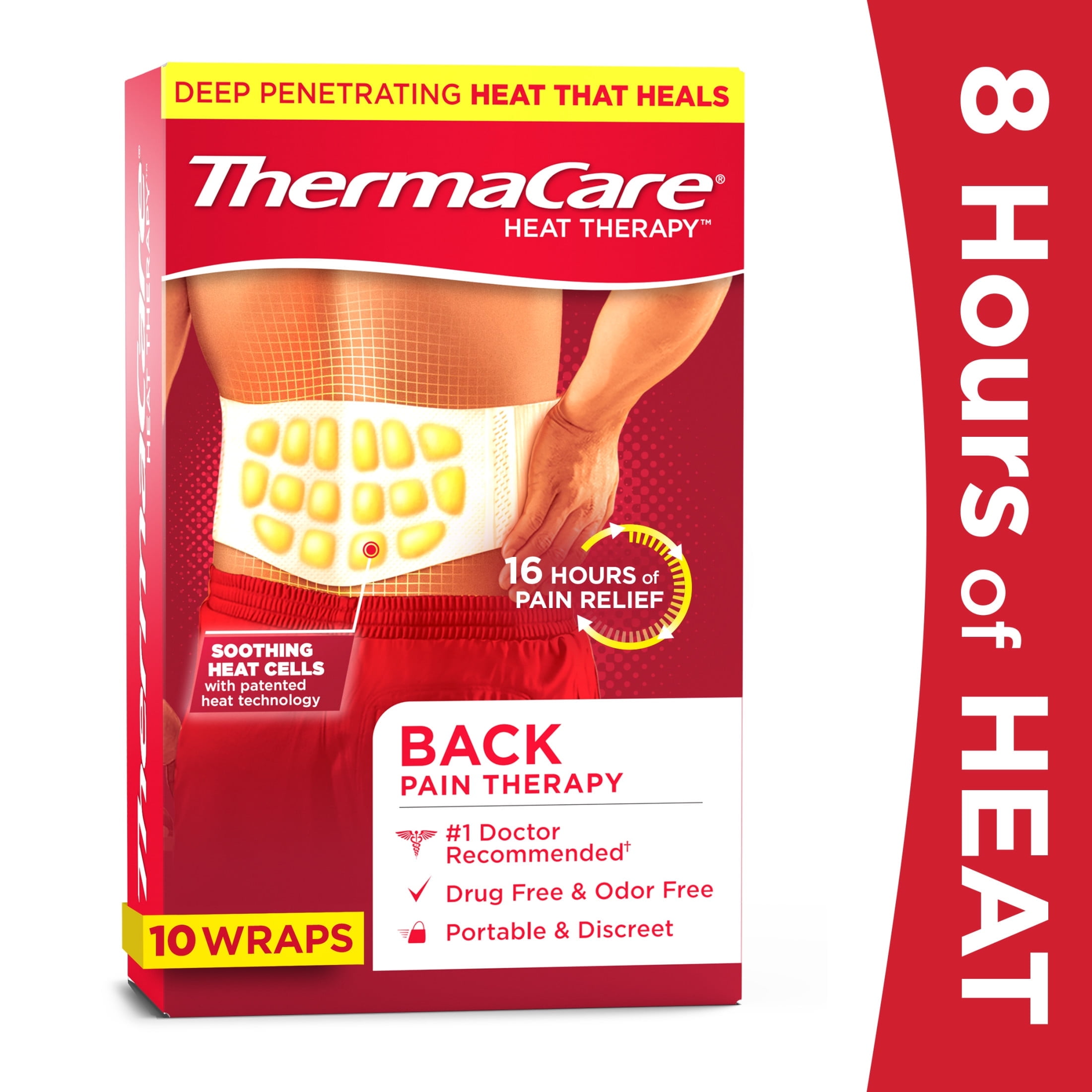 ThermaCare Lower Back & Hip Pain Relief Heat Wraps, Large/XL, 10 Count ...