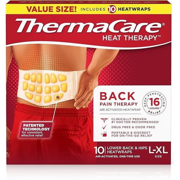 ThermaCare Lower Back & Hip Pain Relief Heat Wraps, Large/Extra-Large ...