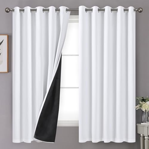 Thermal 100% Blackout Curtains 63 Inch Length for Bedroom, Double Layer ...