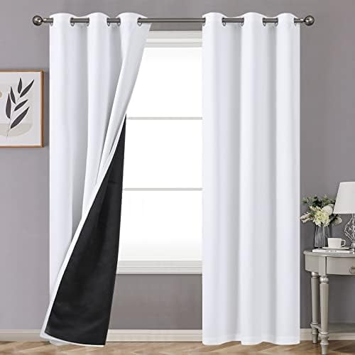 Thermal 100% Blackout Curtains 84 Inch Length for Bedroom, Double Layer ...