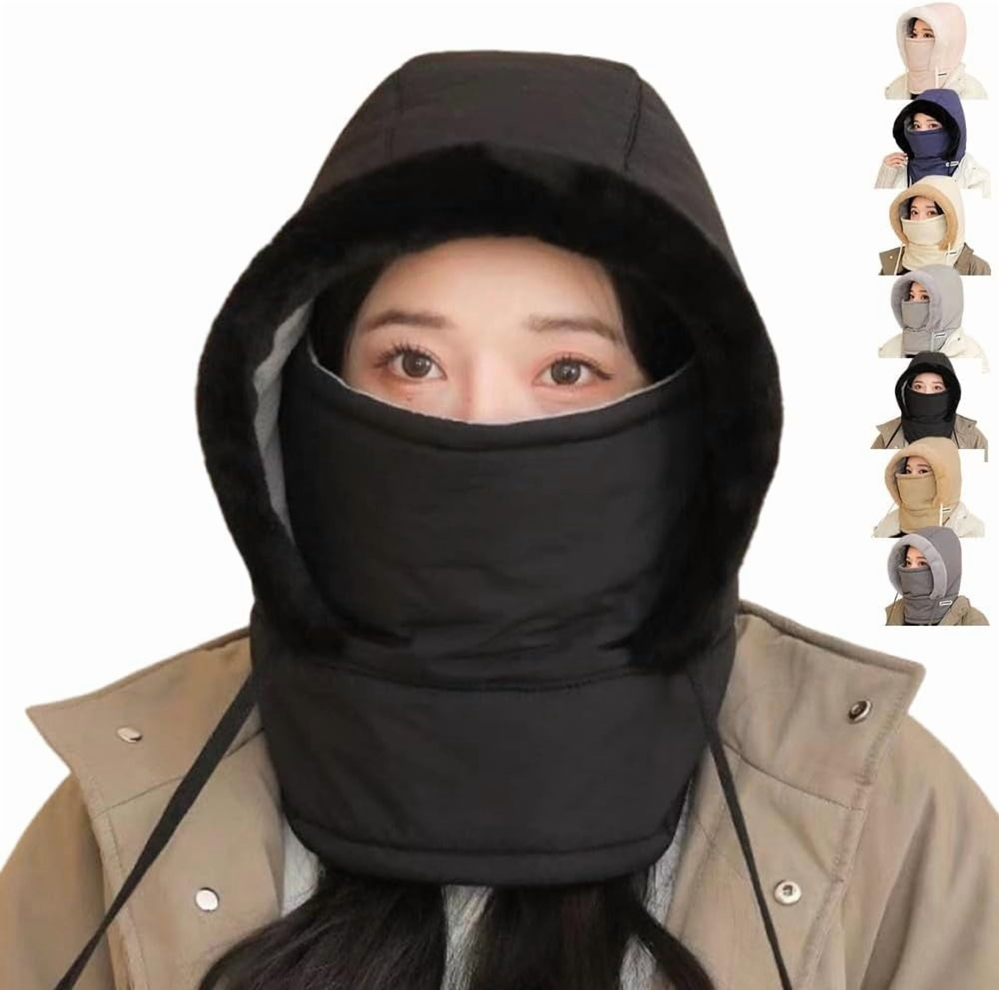 Thermal Hat with Face Mask Balaclava Men Women, Plush Fleece Winter Ski ...