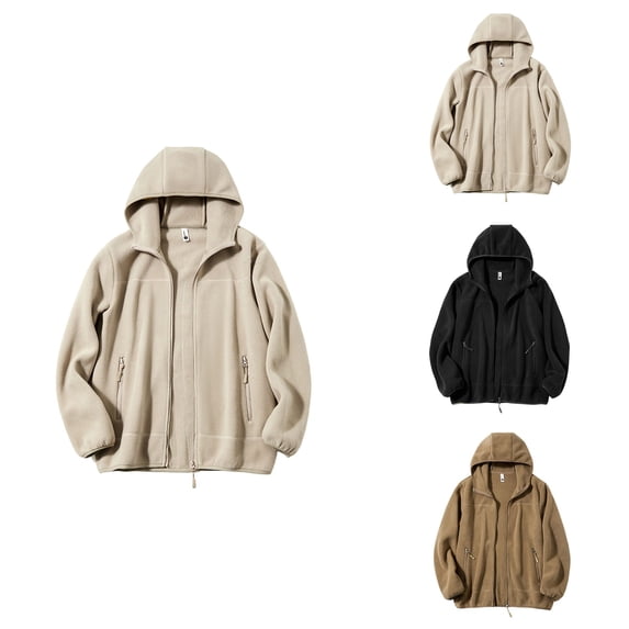 Thermal Hooded Jacket for Men, Windproof Fleece-Lined Winter Coat with ...