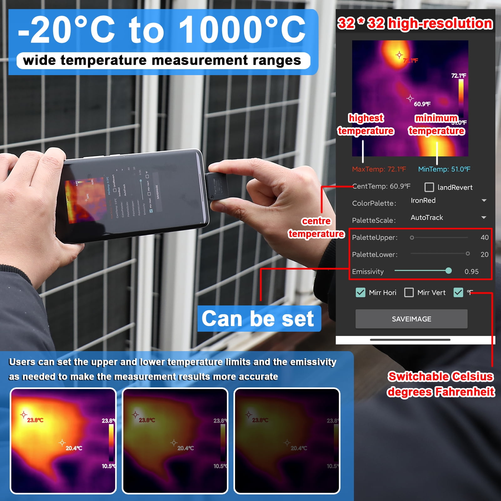 Thermal Imager,1000 Thermal Camera Palette Modes Chinese Maximum Center ...