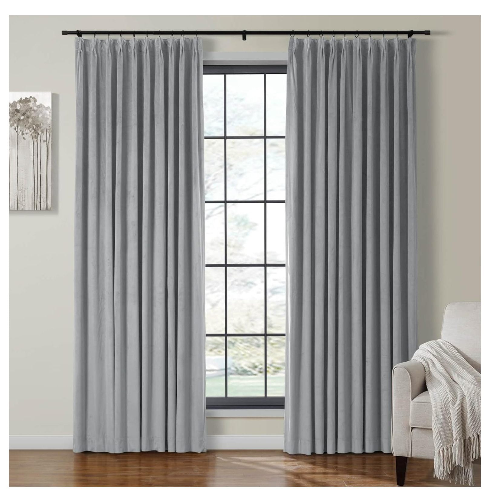 Thermal Insulated Blackout 96 Inches Long Curtain, Pinch Pleated Solid ...