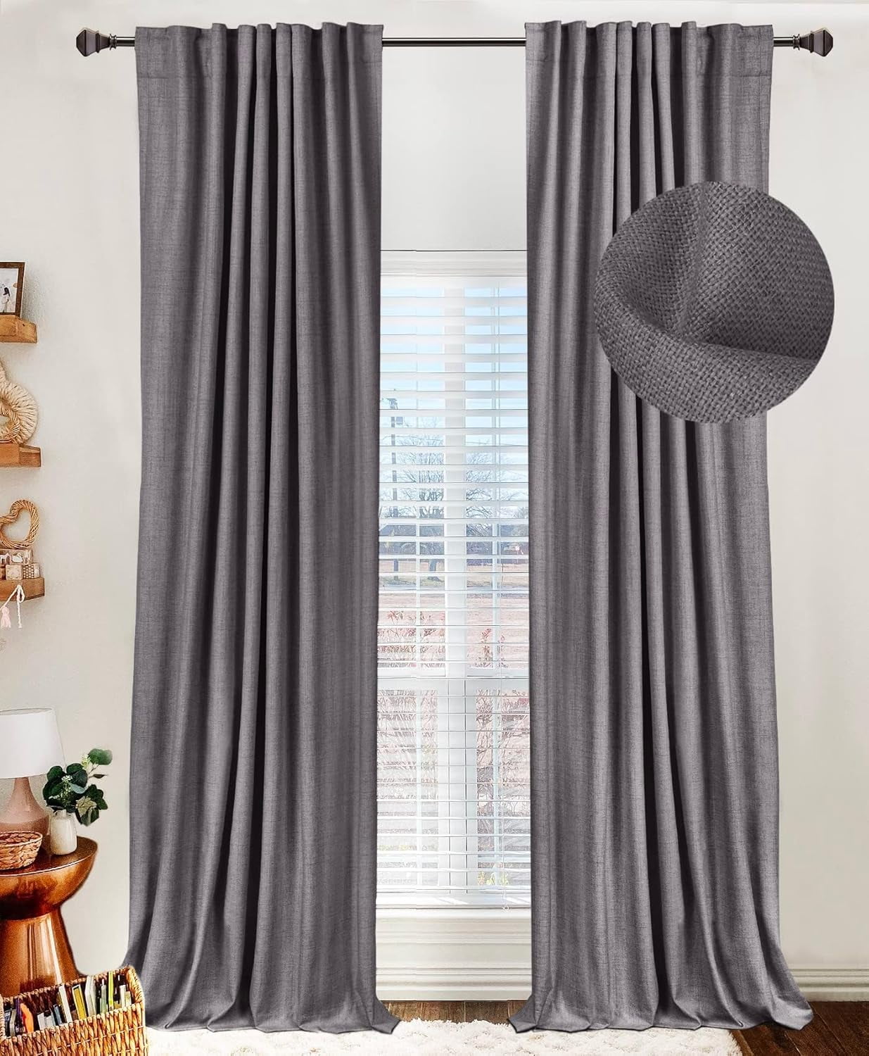Thermal Insulated Blackout Curtains 2 Panels Set, Linen Fabric, 50" W x ...