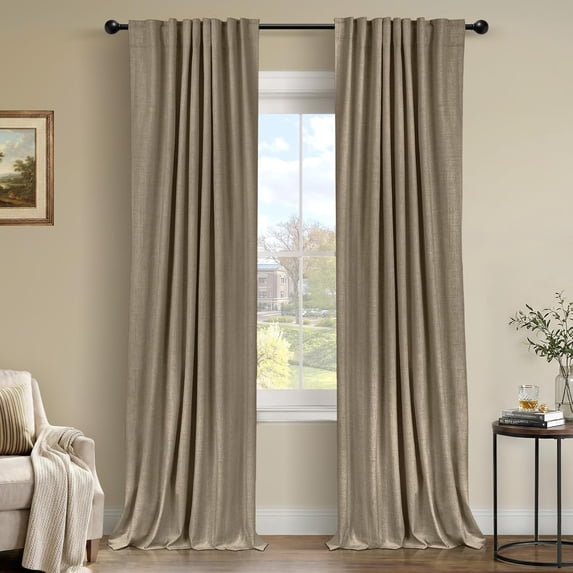 Thermal Insulated Linen Blackout Curtains for Bedroom, 90 Inches Long ...