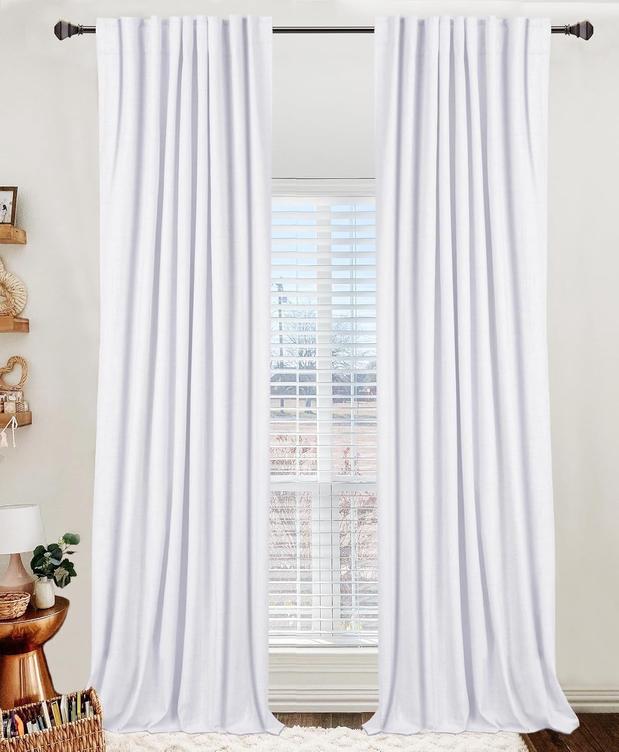 Thermal Insulated Linen Blackout Curtains for Bedroom and Living Room ...