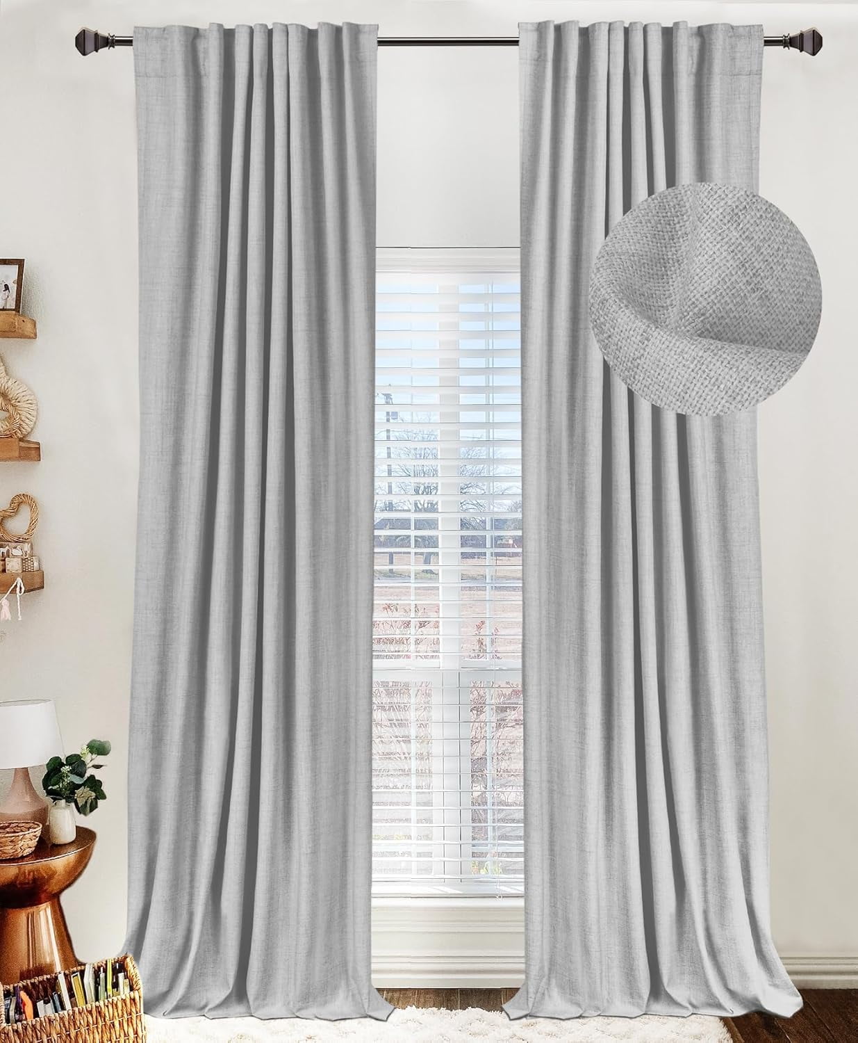Thermal Insulated Linen Blackout Curtains for Bedroom and Living Room ...