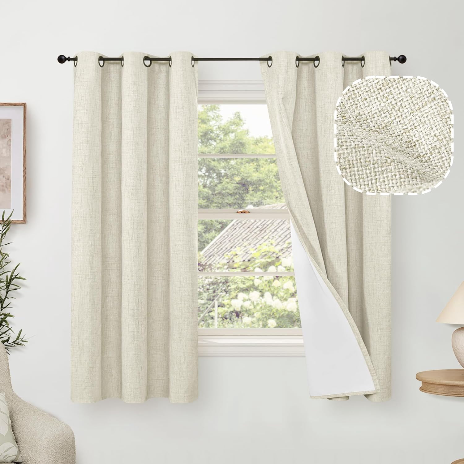 Thermal Insulated Linen Blackout Curtains for Bedroom Narrow Window ...
