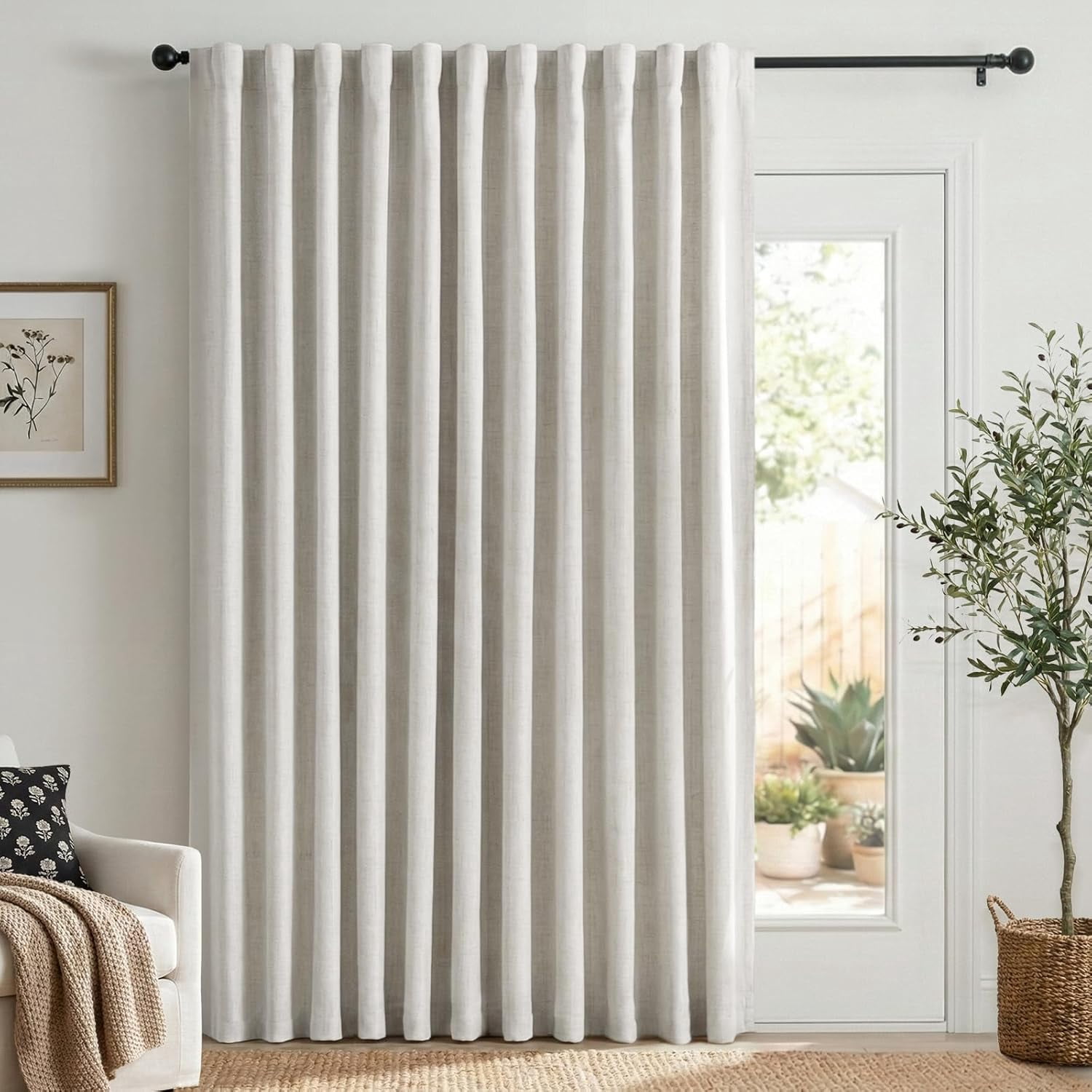 Thermal Insulated Linen Blackout Sliding Door Curtains for Living Room ...