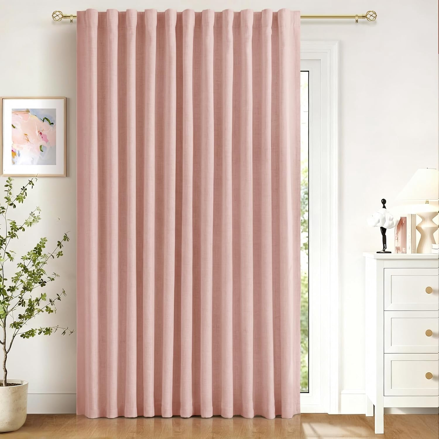 Thermal Insulated Linen Blackout Sliding Door Curtains for Living Room ...