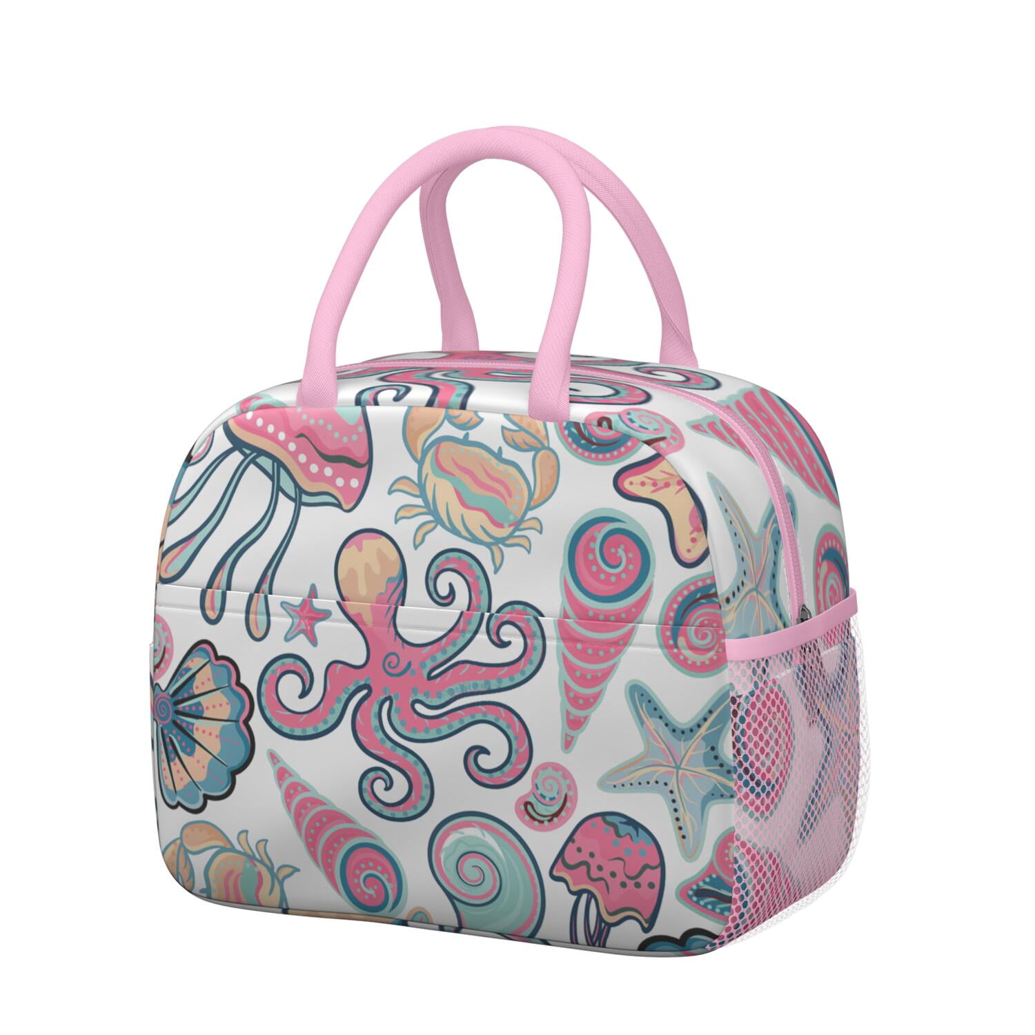 Thermal Insulated Lunch Bag with Black and White Nautical Crab Print ...