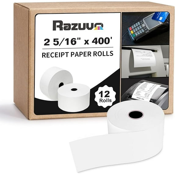 Thermal Paper Rolls BPA-Free - 2 5/16 x 400 for Credit Card Receipts, Smooth Printing, No Jams ...