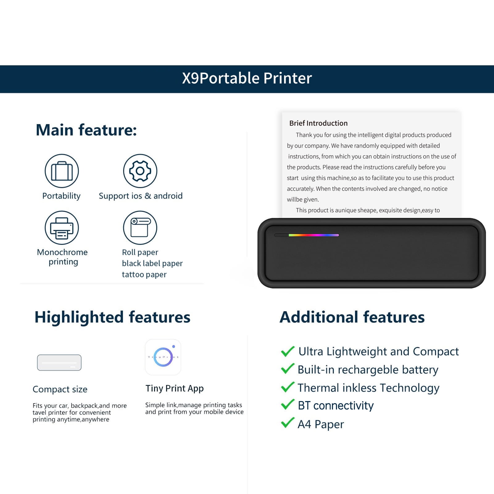 Thermal Printer,With Ios And Android Mobile Printer And Android Mobile ...