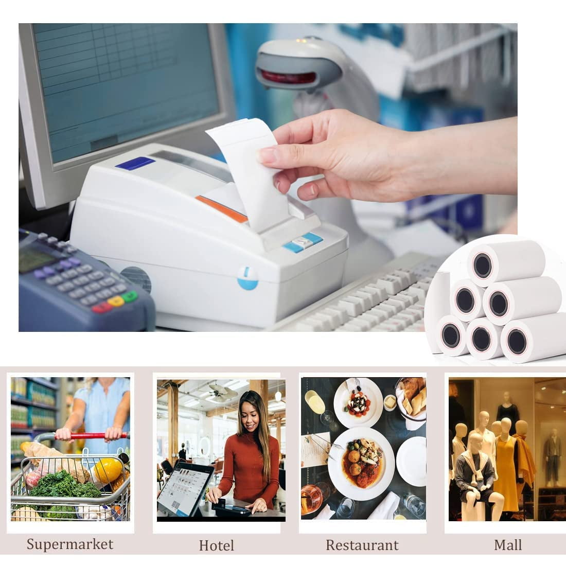 Thermal Receipt Paper 3 1/8 Inch x 230 Feet, Compatible with POS System ...