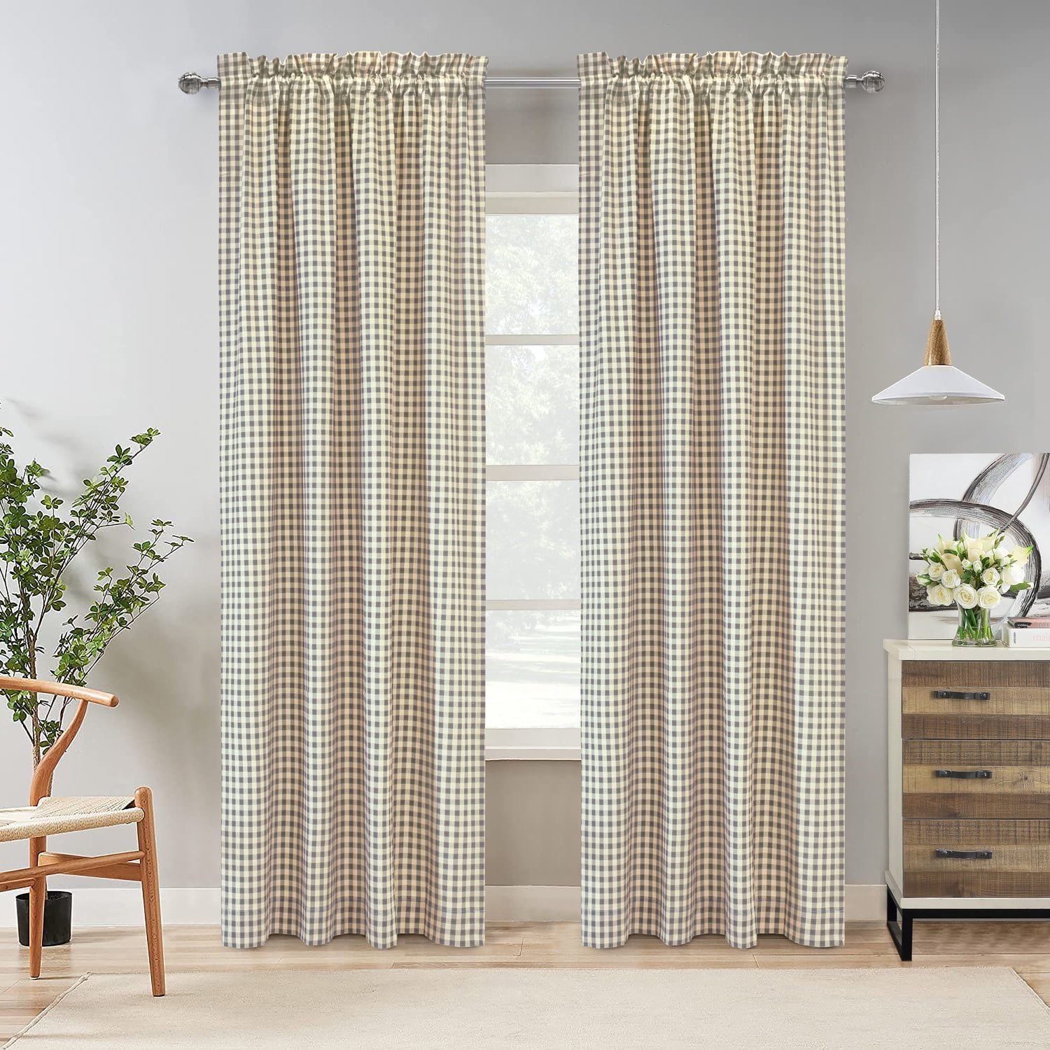 Thermalogic 40 x 95 in. Checkmate Pole Top Curtain Panel, Grey ...