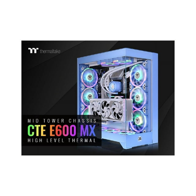 Thermaltake CTE E600 MX Hydrangea Blue Mid Tower E-ATX Case with Centralized Thermal Efficiency ...