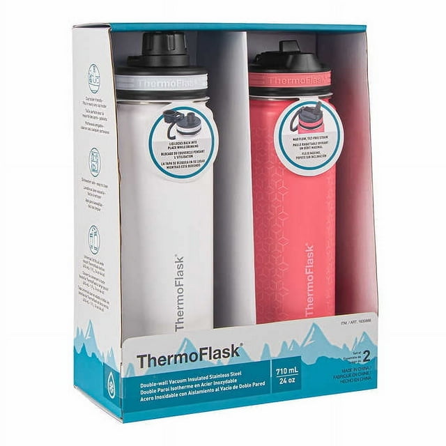 ThermoFlask Insulated Steel Water Bottles, 24oz, 2-pack (White and ...