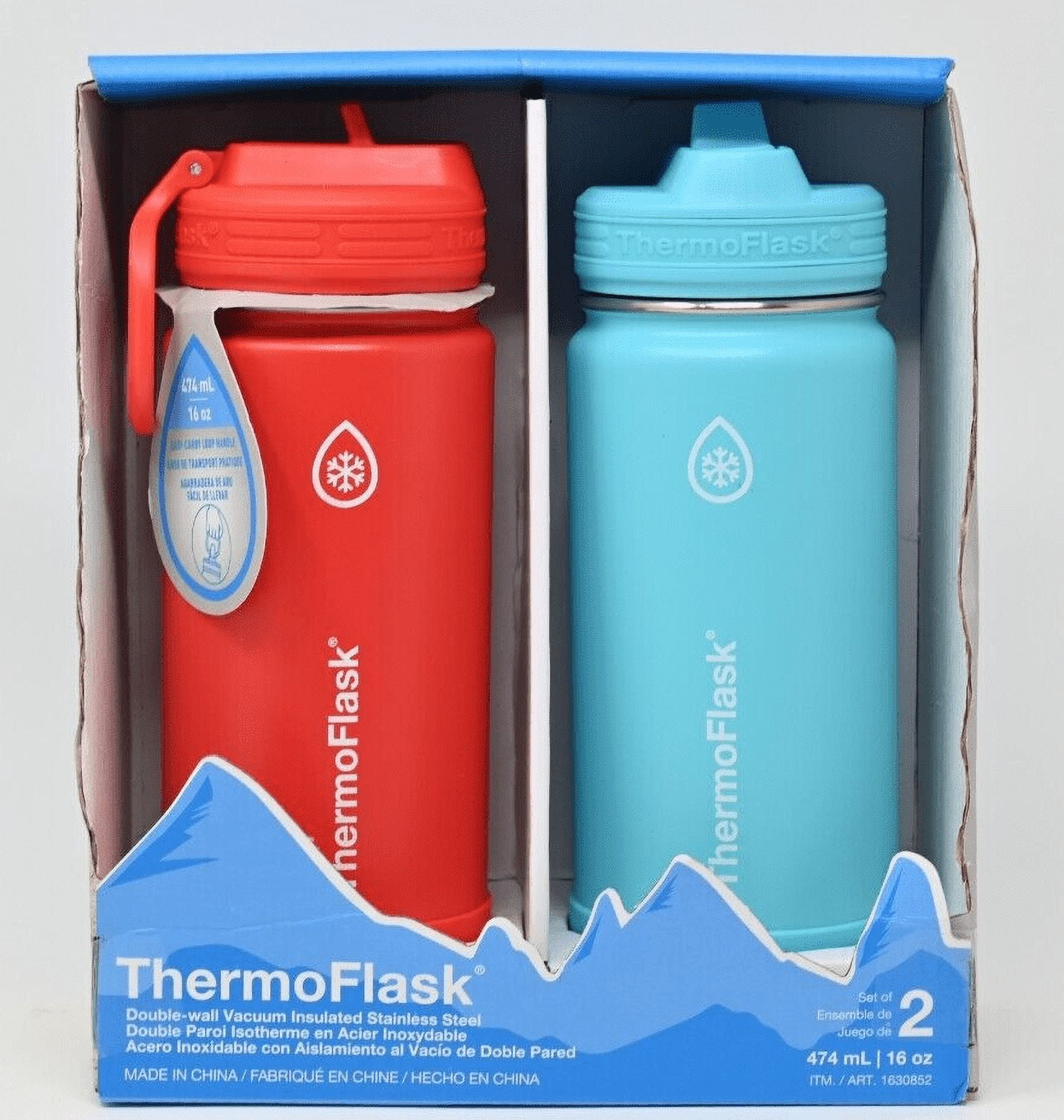 ThermoFlask Insulated Stainless Steel Water Bottles, 16oz, Red and ...