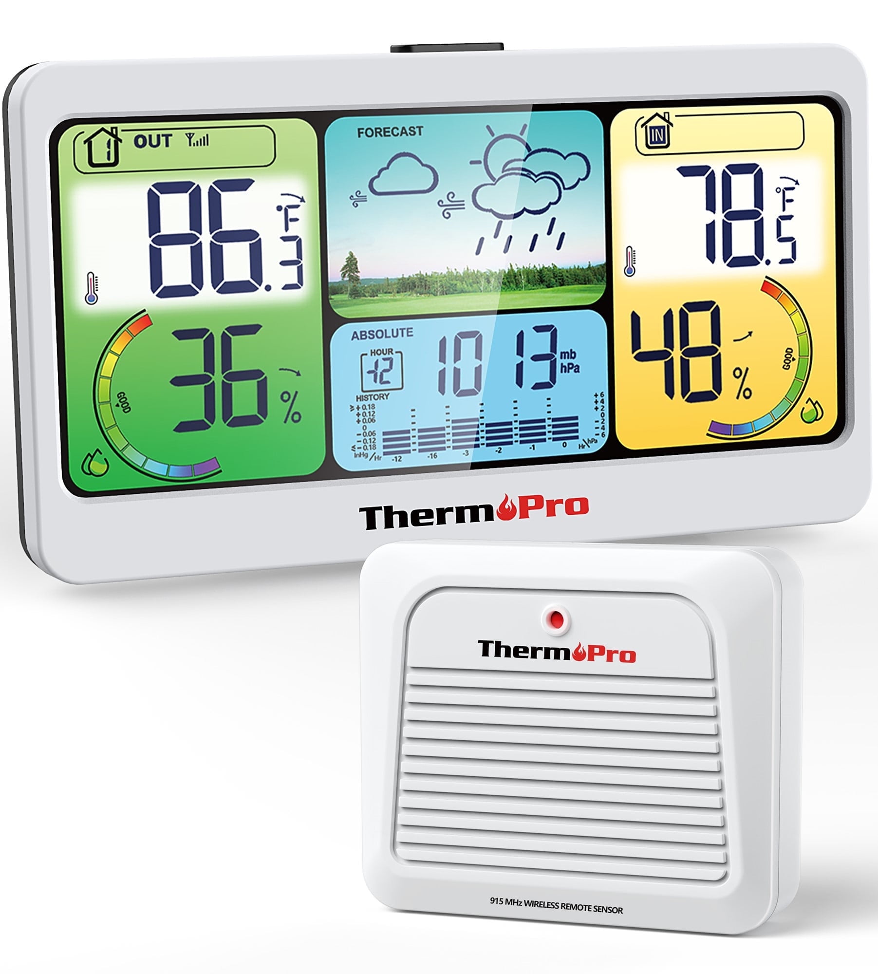 ThermoPro TP280BW Indoor/Outdoor Thermometer, Hygrometer Barometer ...
