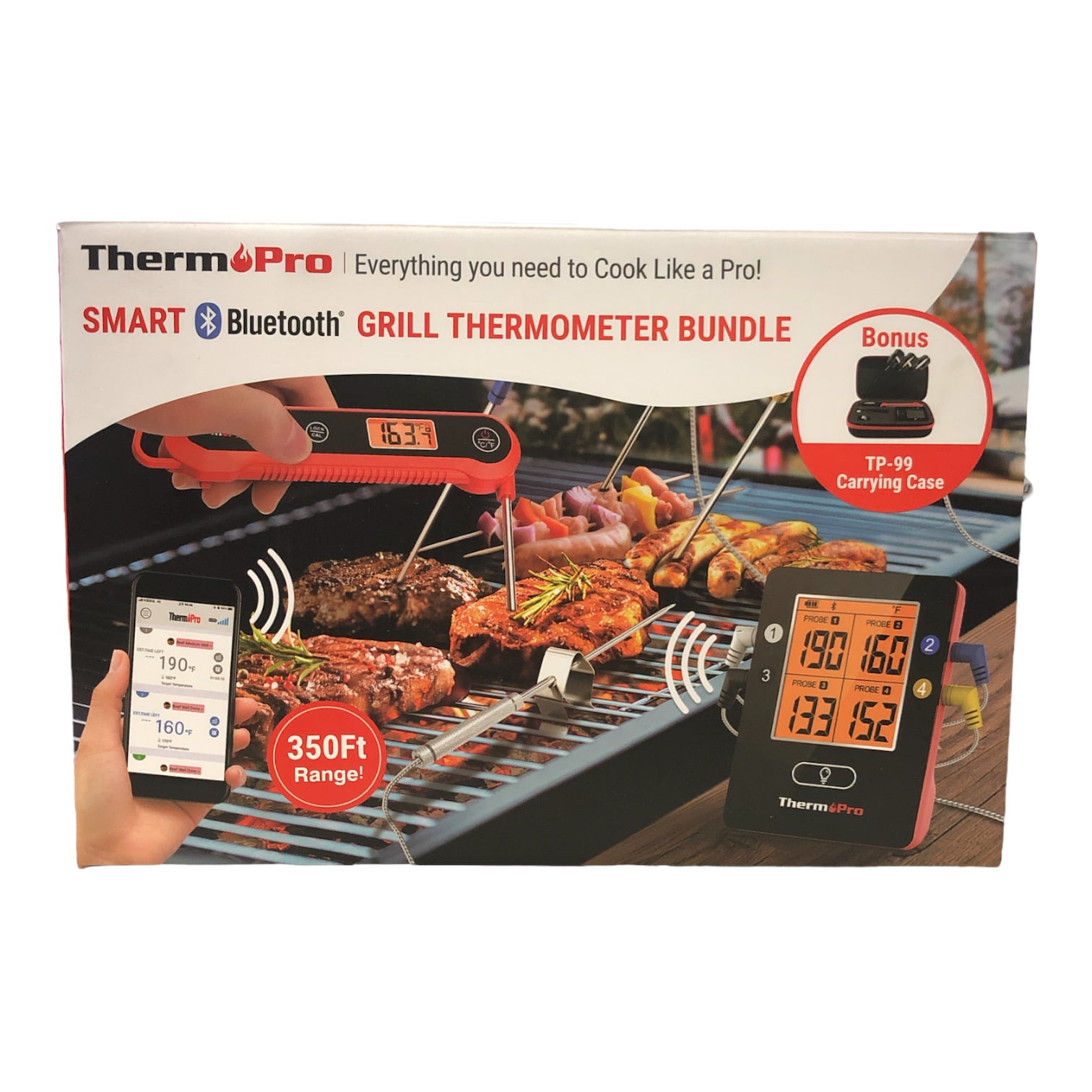 ThermoPro Digital Smart 4-Probe Grill Thermometer with Rechargeable ...