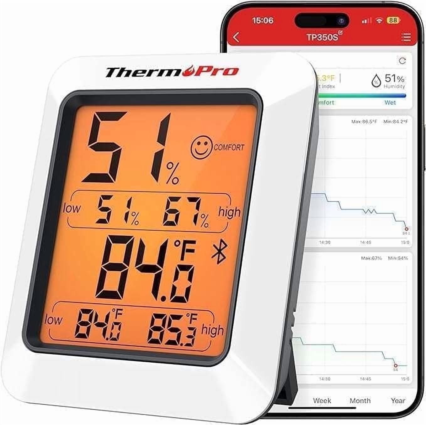 ThermoPro Hygrometer Thermometer for House TP350, Bluetooth Room Indoor Greenhouse Thermometer ...