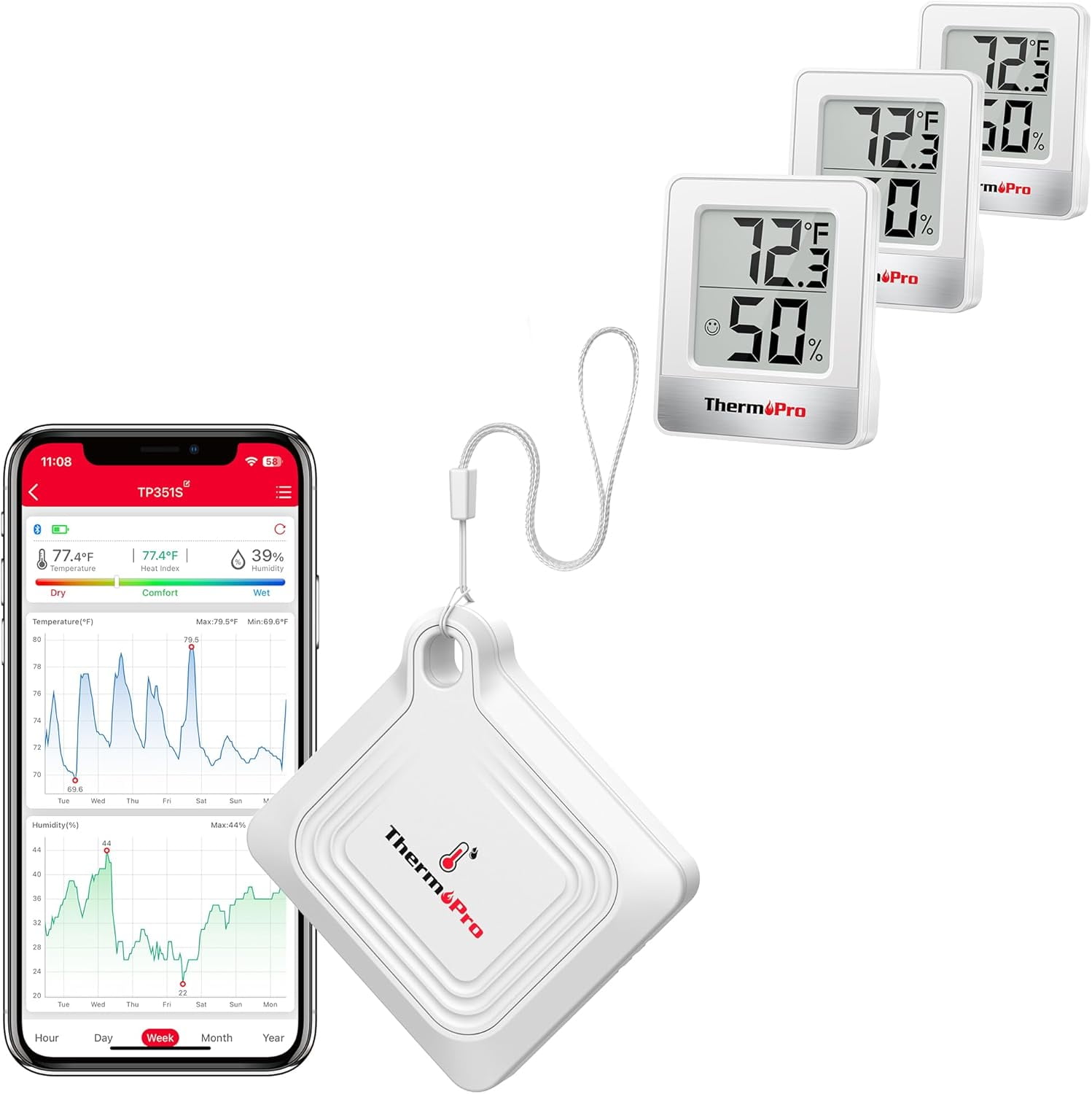 ThermoPro Hygrometer Thermometer for House TP351+ThermoPro TP49 3 ...