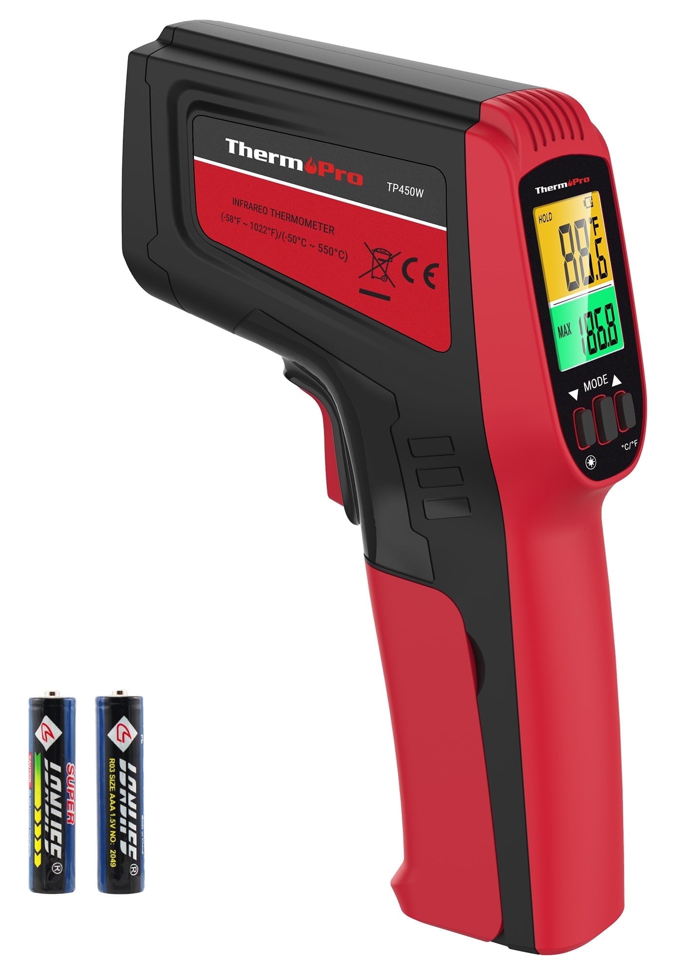 ThermoPro TP450W Infrared Thermometer with Dual Laser, Digital Display ...