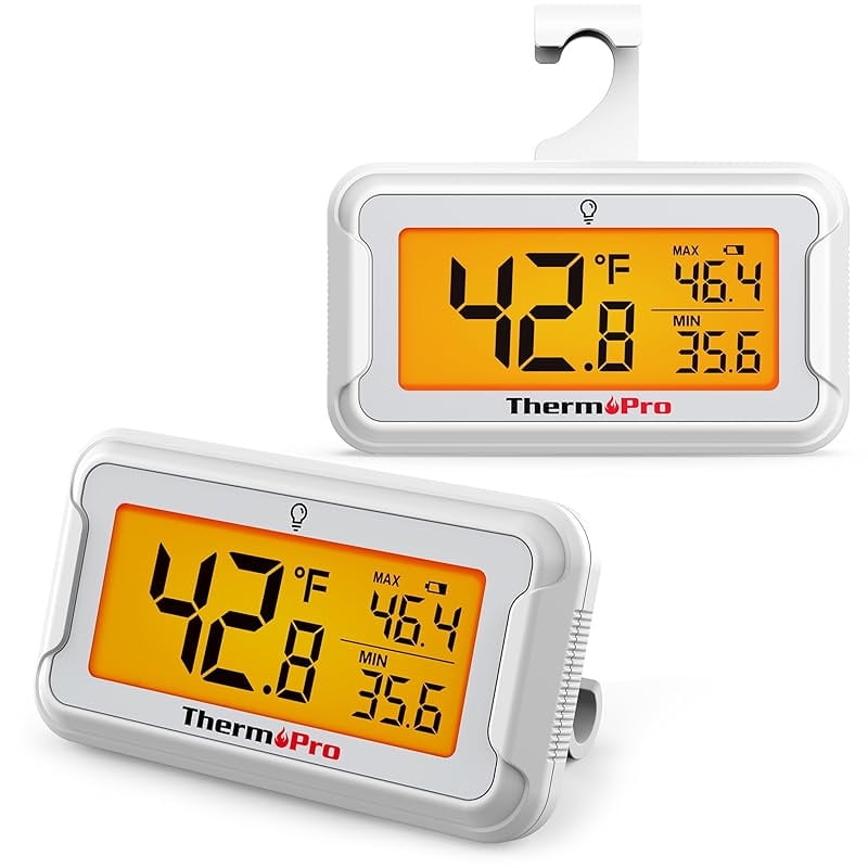 ThermoPro Refrigerator Thermometer with Large Backlit LCD Display ...