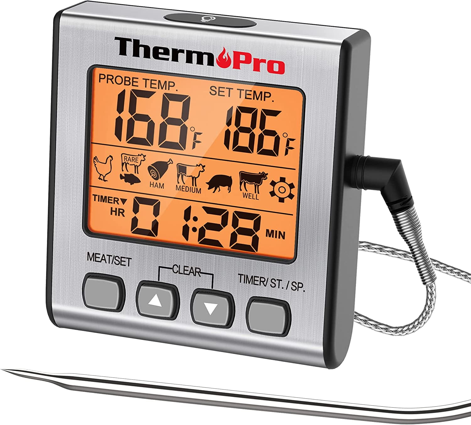 ThermoPro TP16S Digital Meat Thermometer for Cooking and Grilling, BBQ Food Thermometer with ...