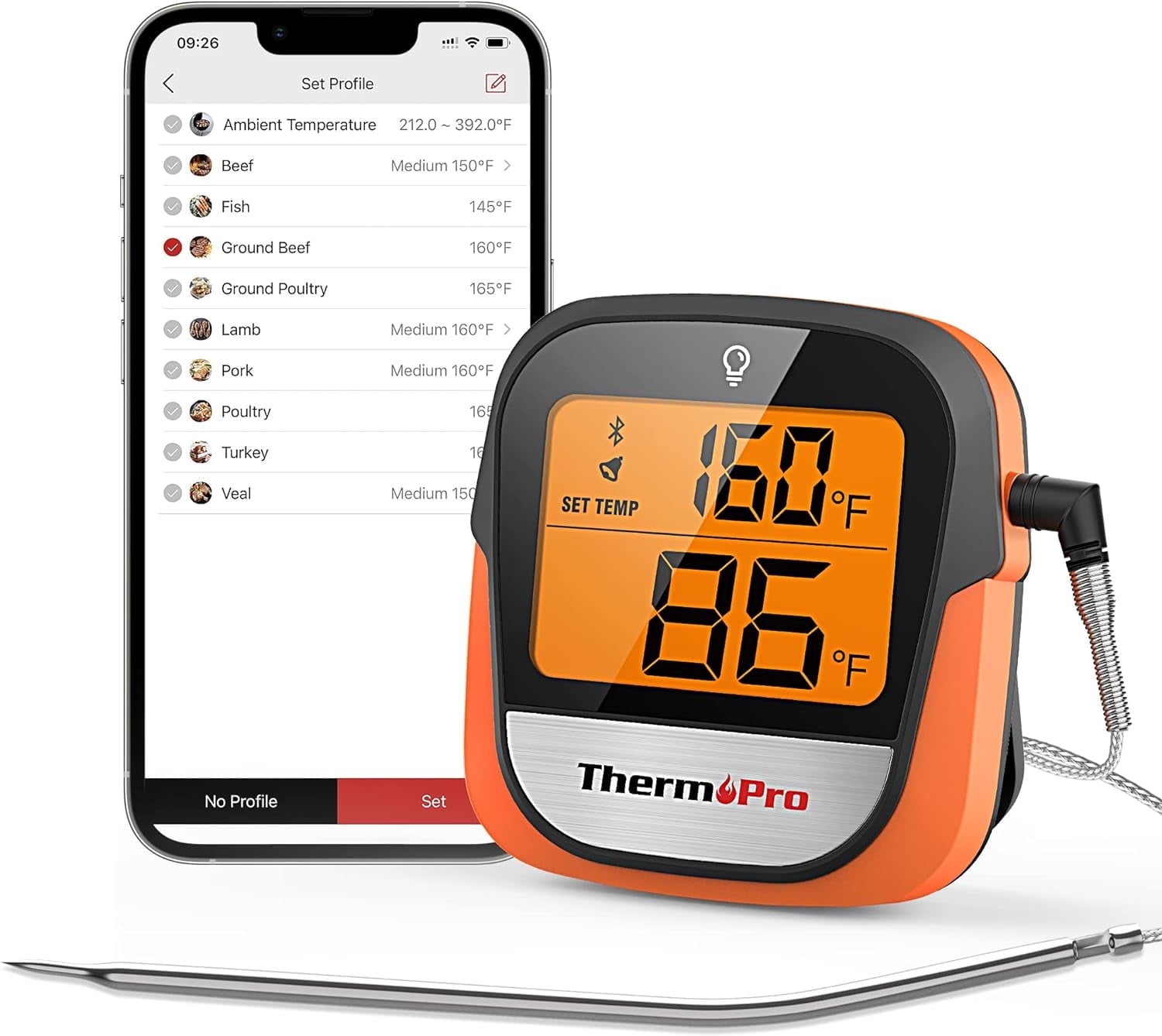 ThermoPro TP901W Bluetooth Digital Meat Thermometer, Wireless, with ...