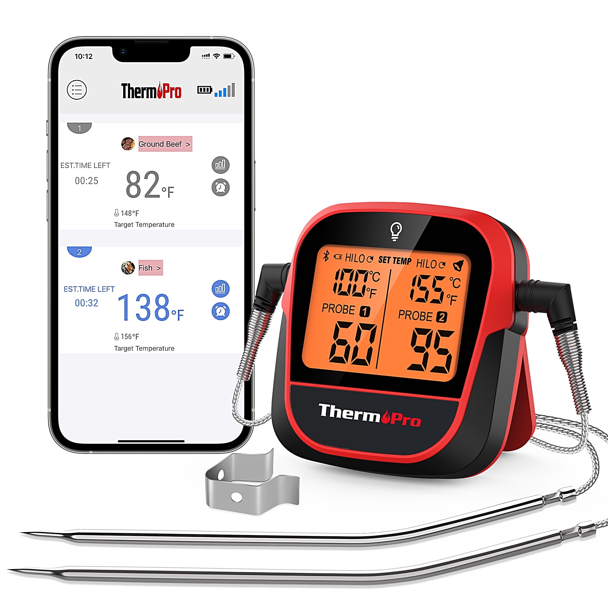 ThermoPro TP902W Wireless Meat Thermometer - Bluetooth, Dual Probe, BBQ ...