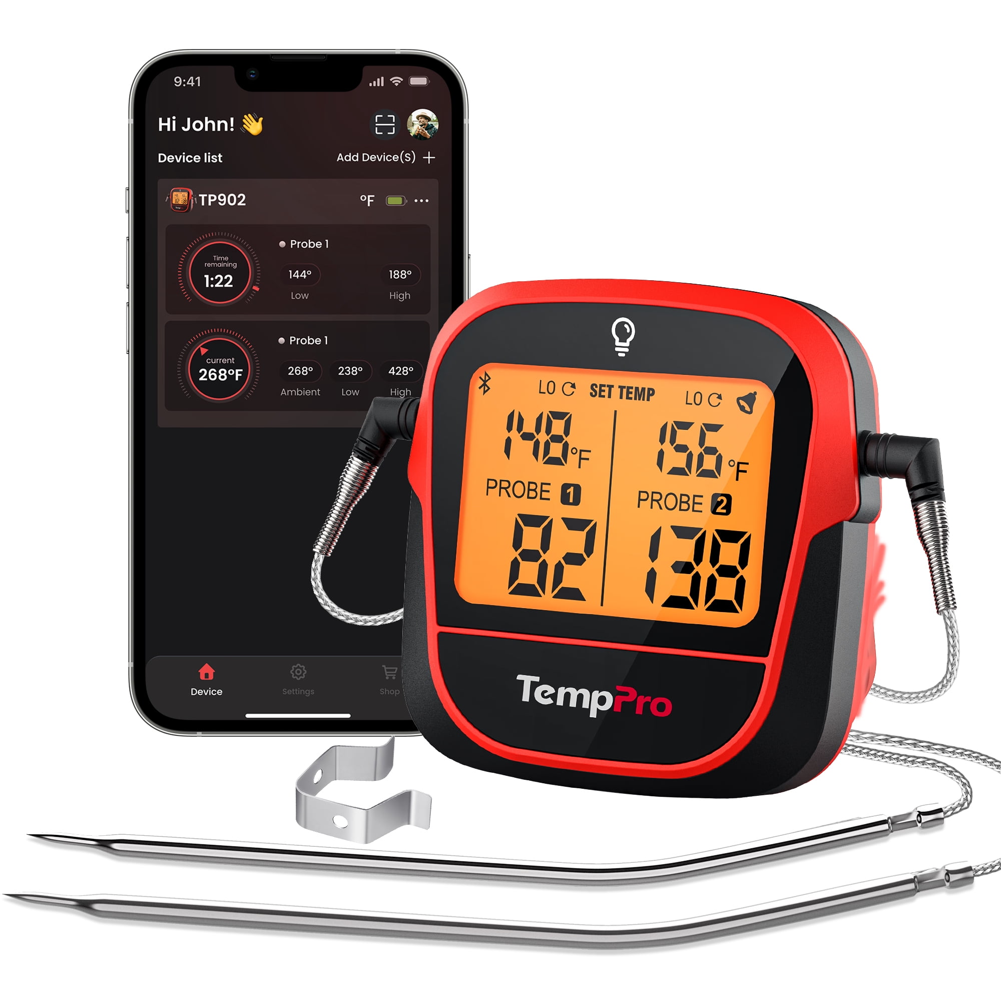 ThermoPro Wireless Meat Thermometer with Dual Probes Bluetooth 350FT ...