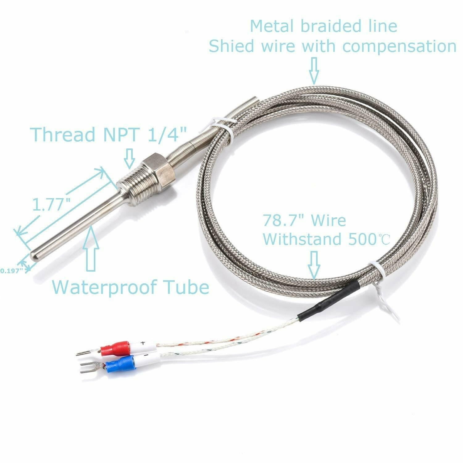 Thermocouple 1/4 NPT Thread Type K 2m Probe Sensor Temperature Sensor 0 ...